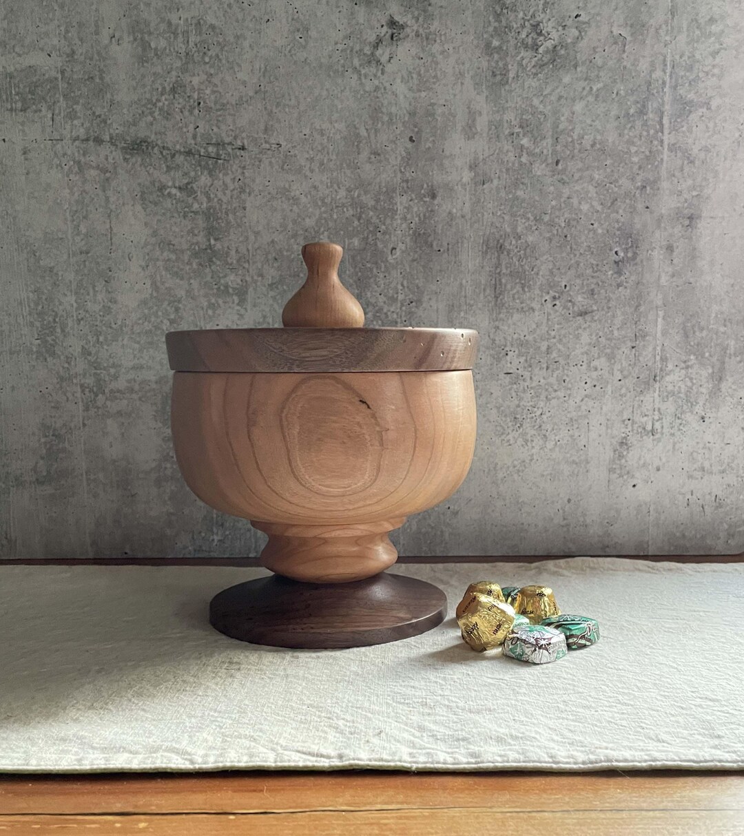Handturned Wood Candy Dish With Lid, Handcarved Detail - Etsy