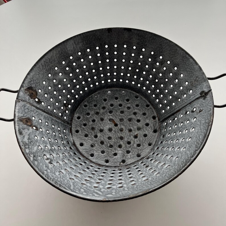 Vintage Gray Graniteware Enamelware Strainer Colander - Etsy