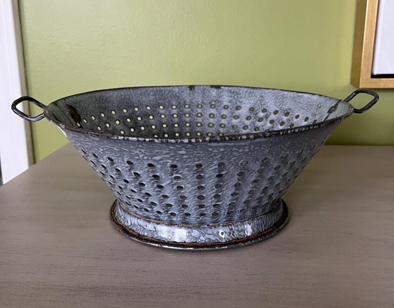 Vintage Gray Graniteware Enamelware Strainer Colander - Etsy