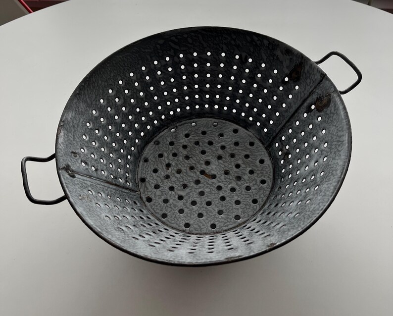 Vintage Gray Graniteware Enamelware Strainer Colander - Etsy