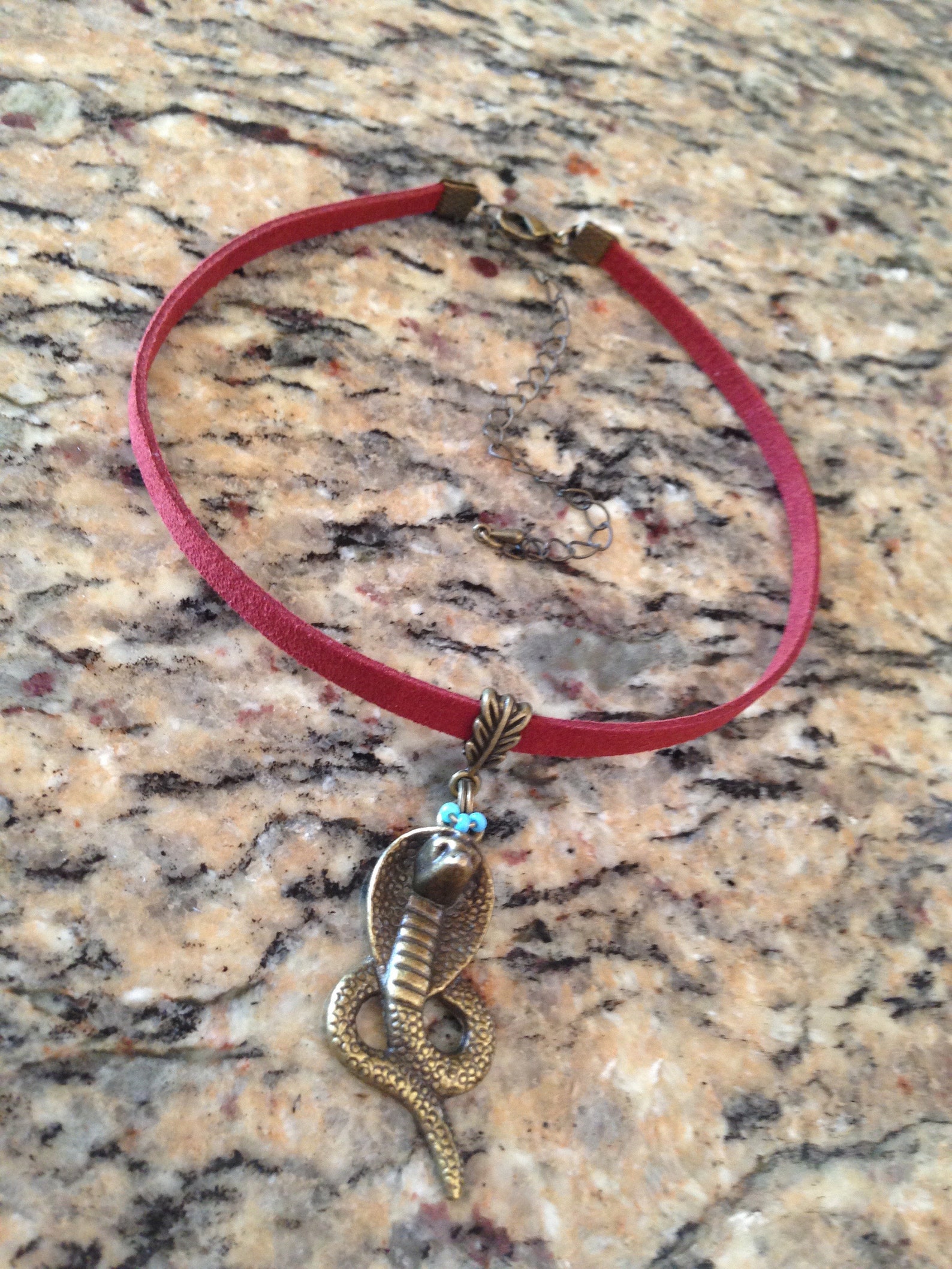 Suede Cord Choker Necklace, Red Suede Cord Snake Charm Pendant Choker ...