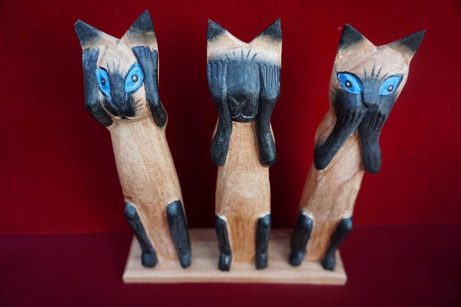 Three Wise Cats hear See Speak No Evil Figurine-wood - Etsy