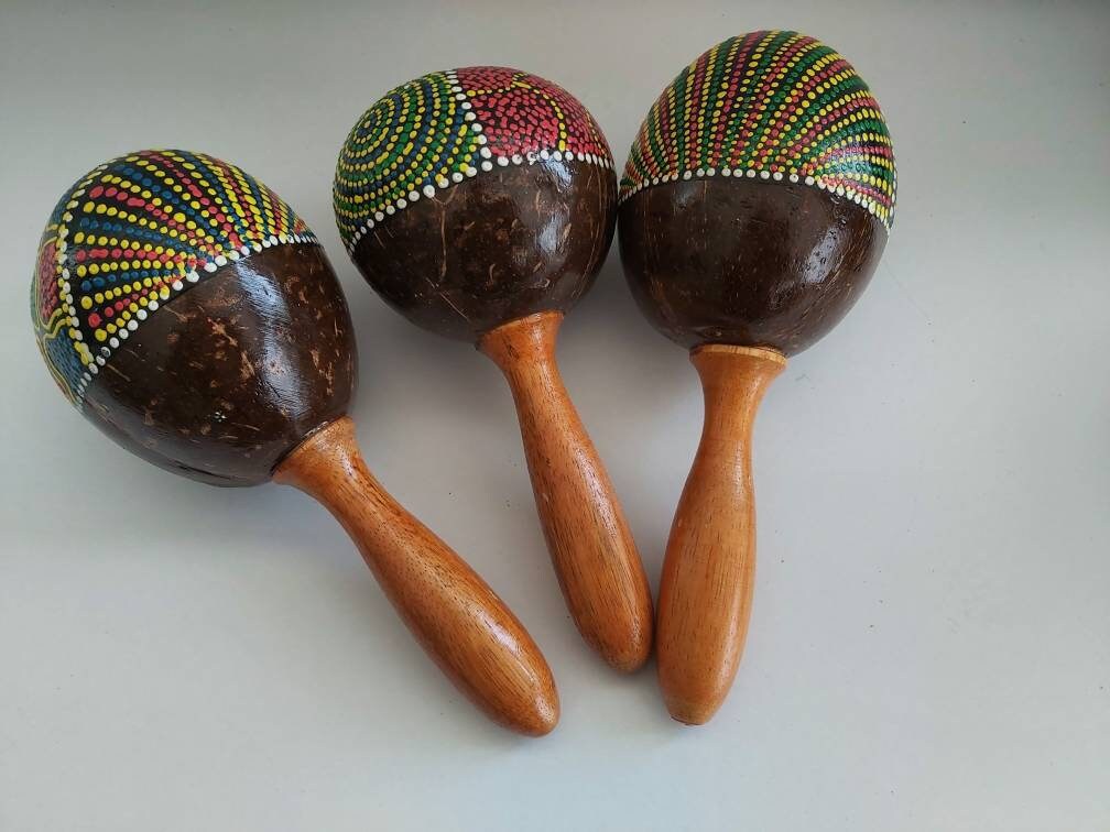 Coconut Maraca / Dots Painted Maraca / Musical Instrument / - Etsy