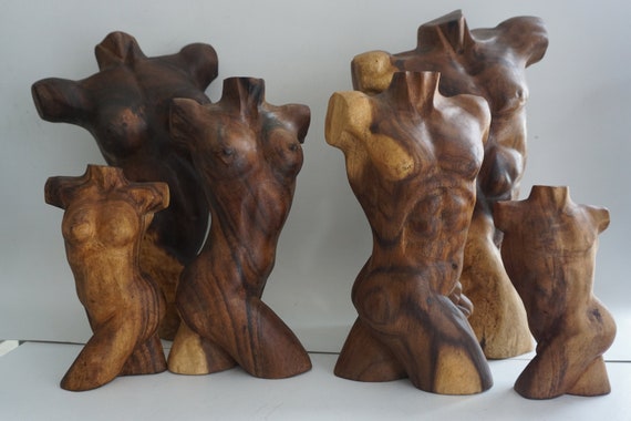 Art & Collectibles Sculpture Wooden Male and Female Torso Wood Carving ...
