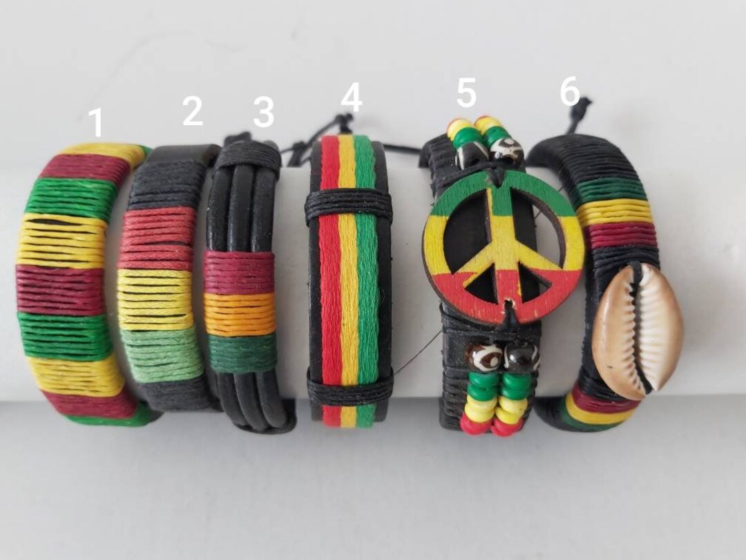 Adjustable Rasta Leather Bracelet. Reggae Accessories. Jamaican ...
