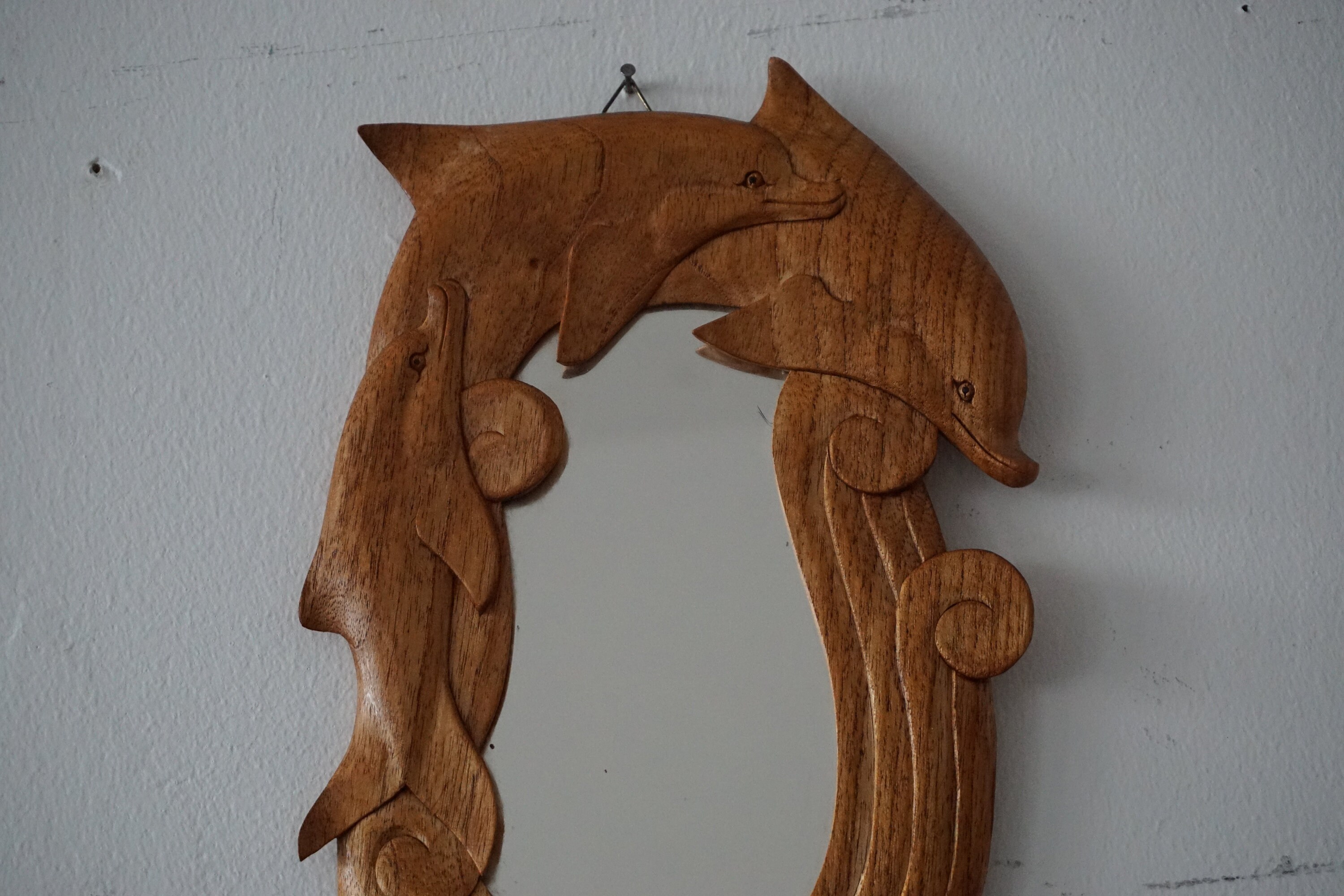 Wooden Dolphin frame Mirror / Carving Dolphin Mirror Wall | Etsy