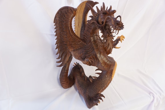 Winged Chinese Dragon Wood Carving - Etsy Australia