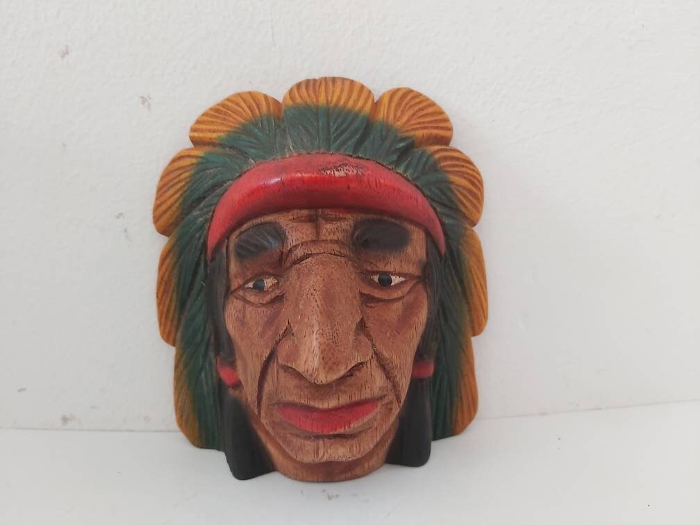 Hand Carved Native Indian Head/chief Head Sculpture/wall | Etsy