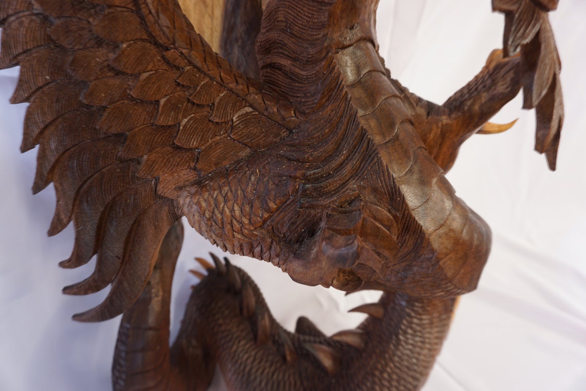 Winged Chinese Dragon Wood Carving - Etsy