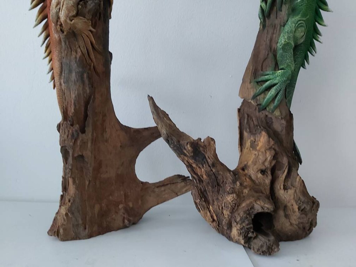 Clay Sculpture of Iguana on Teak Wood/ Home Decor/outdoor | Etsy