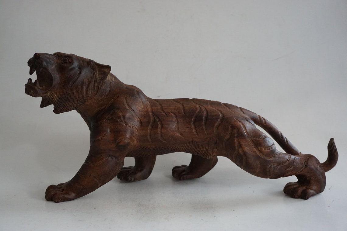 Wooden Tiger / Wooden figurine / Wood carving | Etsy