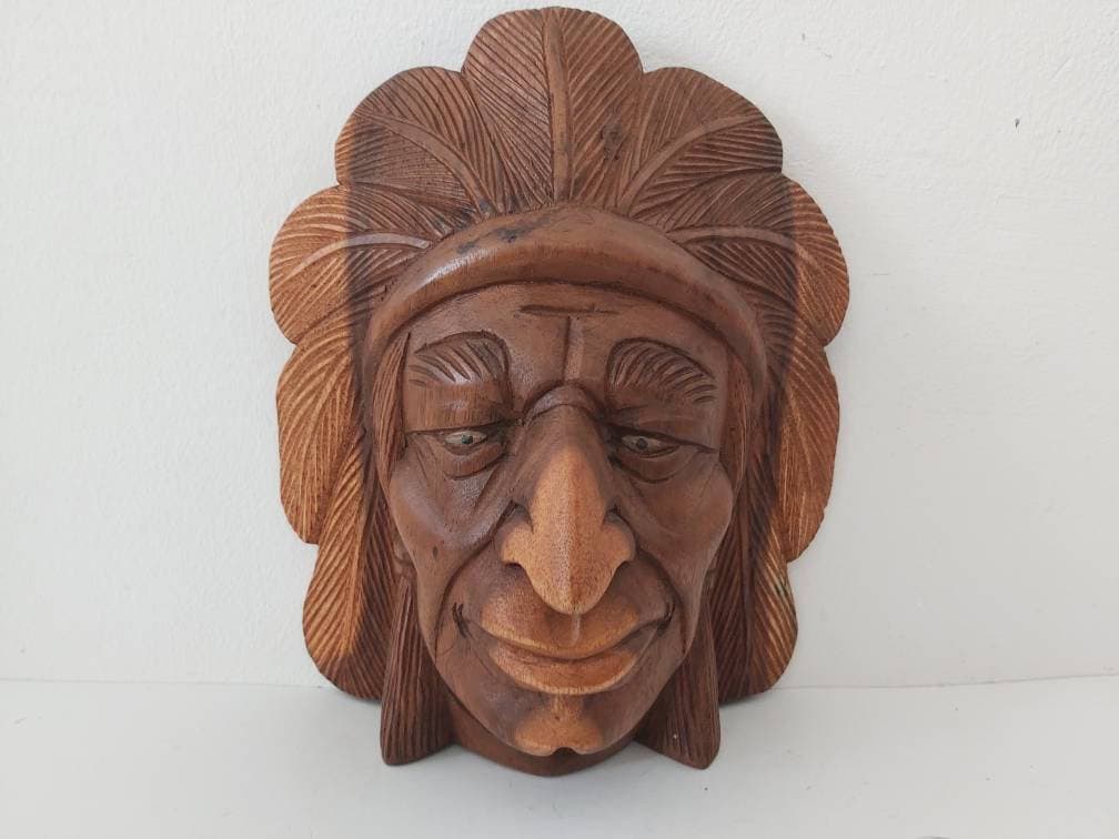 Hand Carved Native Indian Head/chief Head Sculpture/wall | Etsy