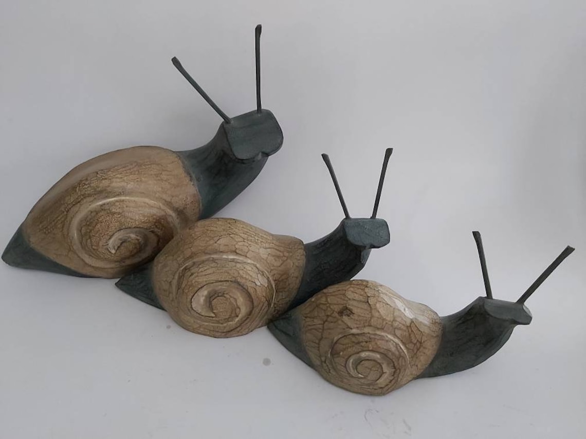 Set of Hand Carved and Painted Wooden Snails / Home Decor. - Etsy