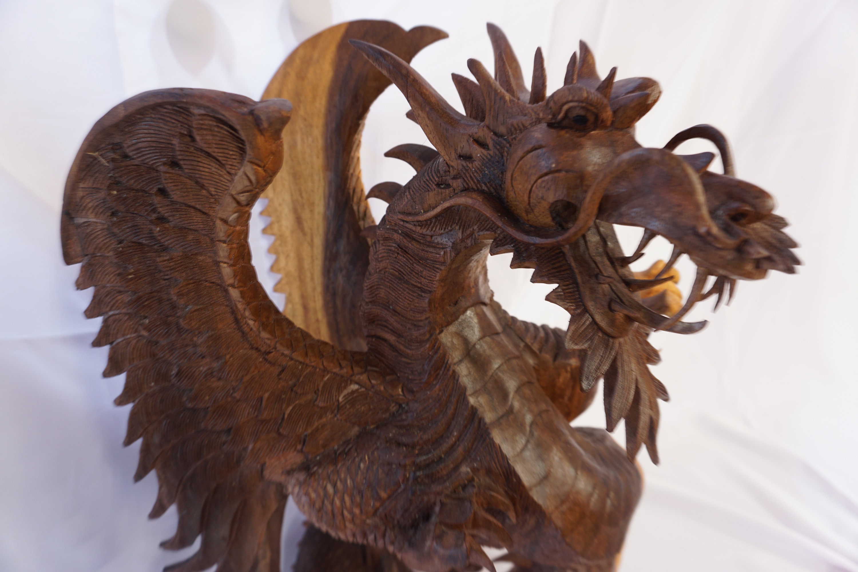 Winged Chinese Dragon Wood Carving - Etsy Australia