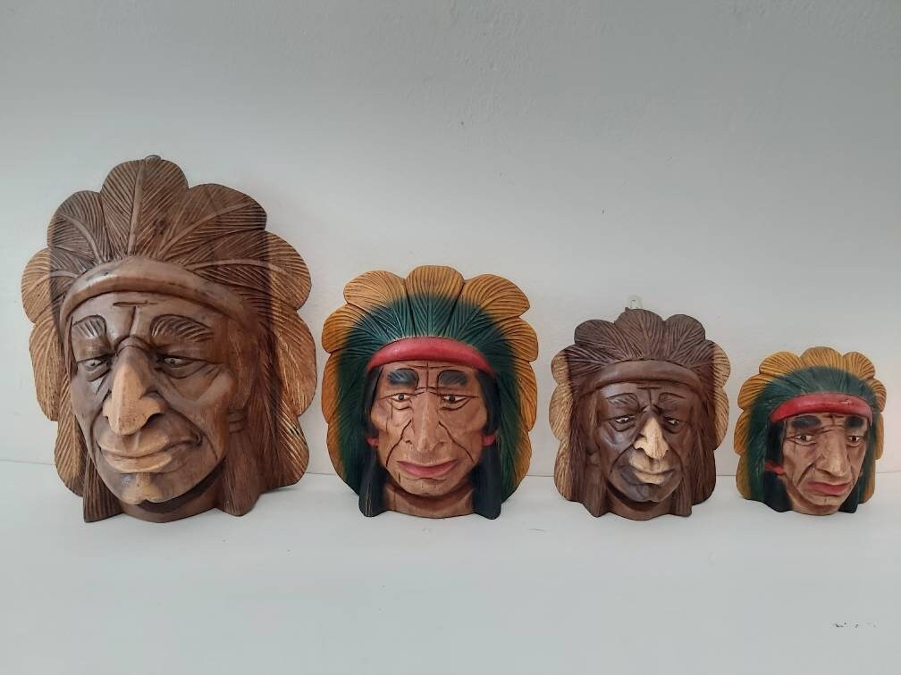 Hand Carved Native Indian Head/chief Head Sculpture/wall | Etsy