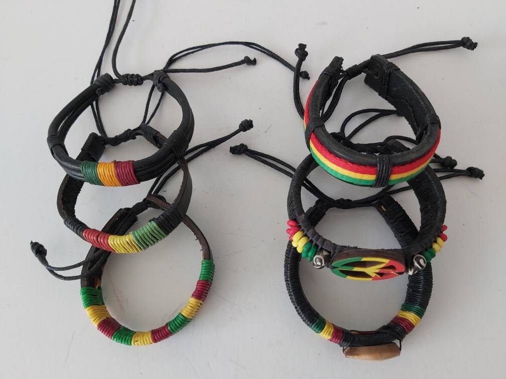 Adjustable Rasta leather bracelet. Reggae accessories. | Etsy