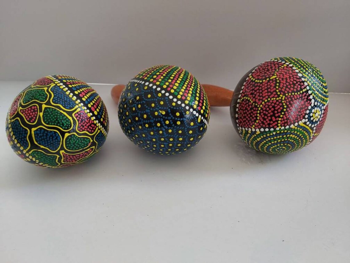 Coconut Maraca / Dots Painted Maraca / Musical Instrument / - Etsy
