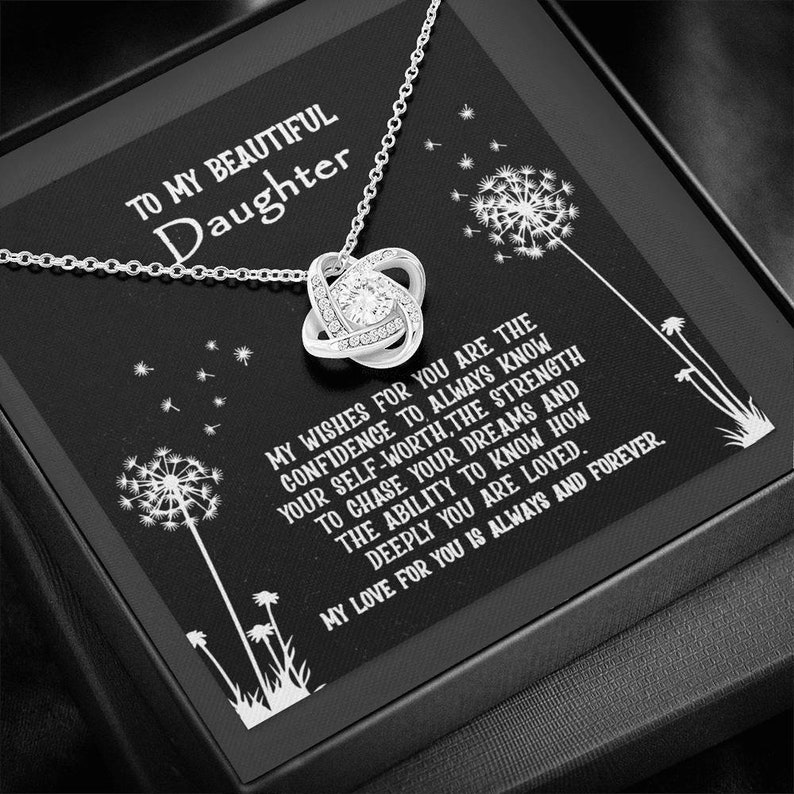 To My Beautiful Daughter Love Knot Necklace Message Card Necklace