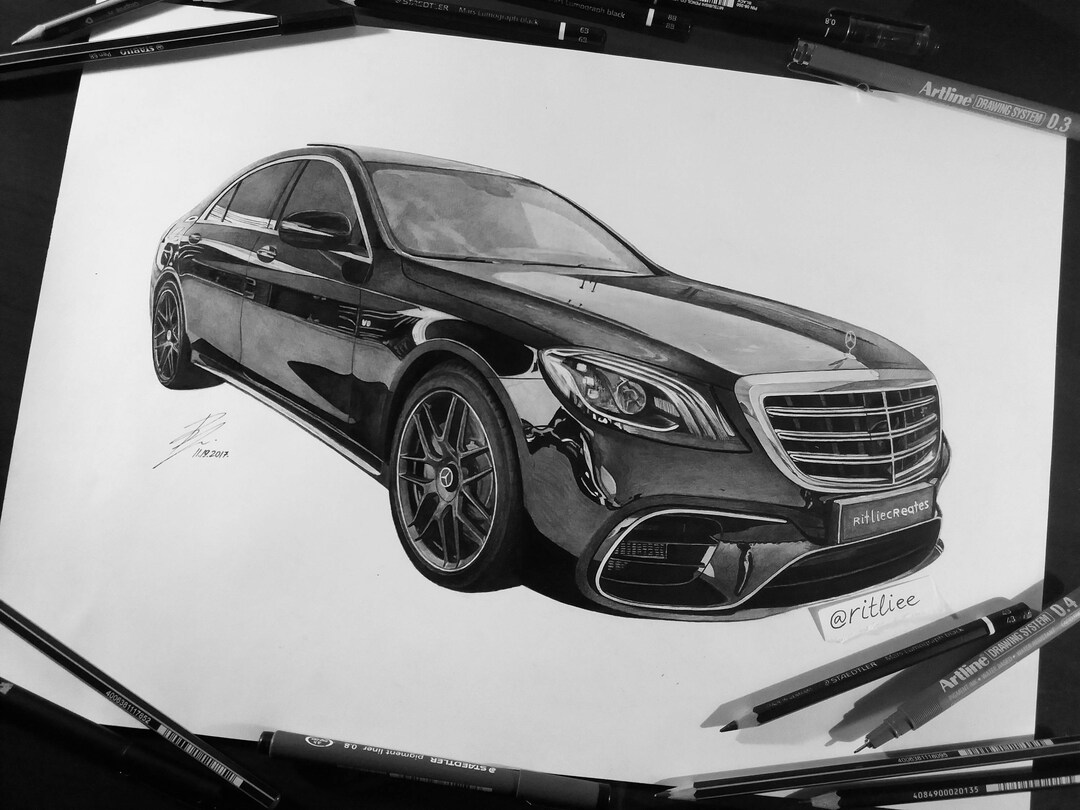 Pencil Drawing of Mercedes-benz S63 AMG - Etsy