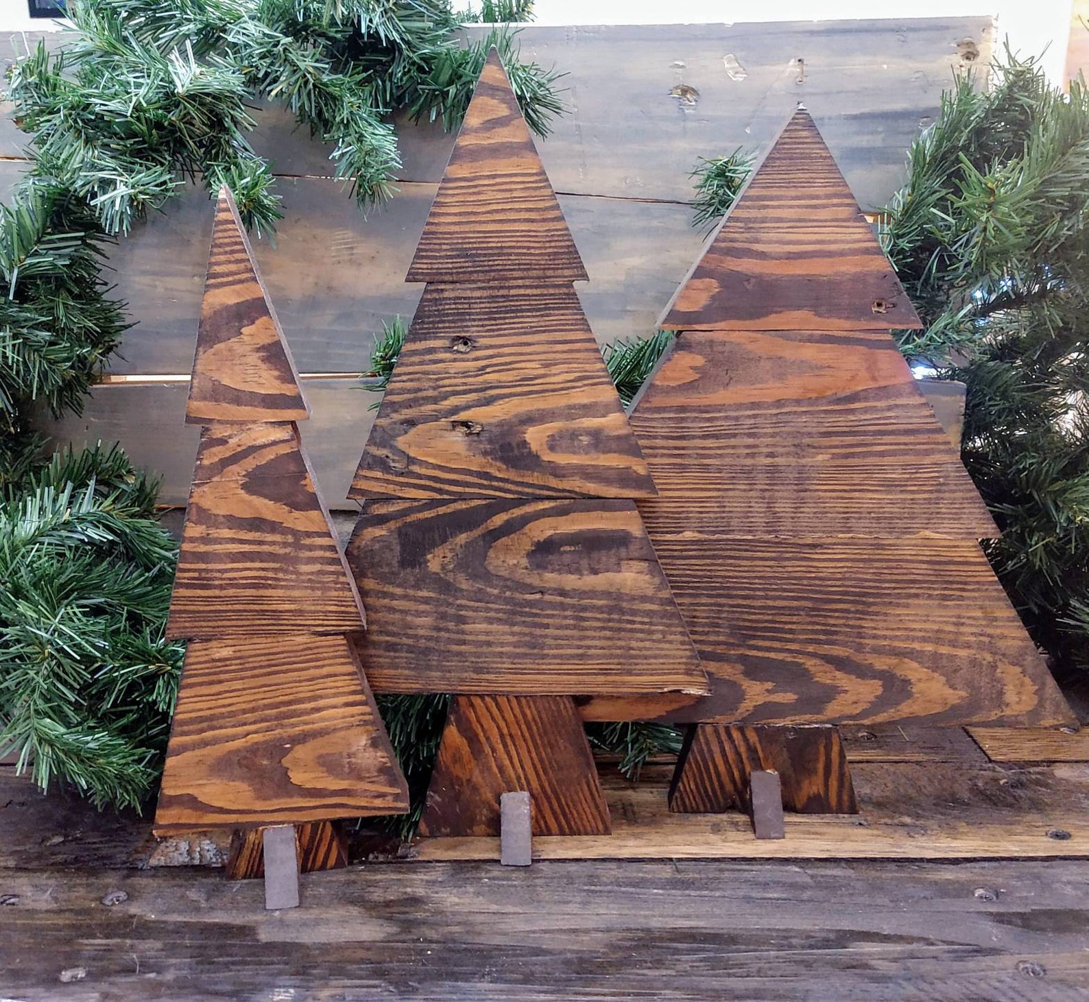 Rustic Wooden Christmas Tree Set: Handmade Reclaimed | Etsy