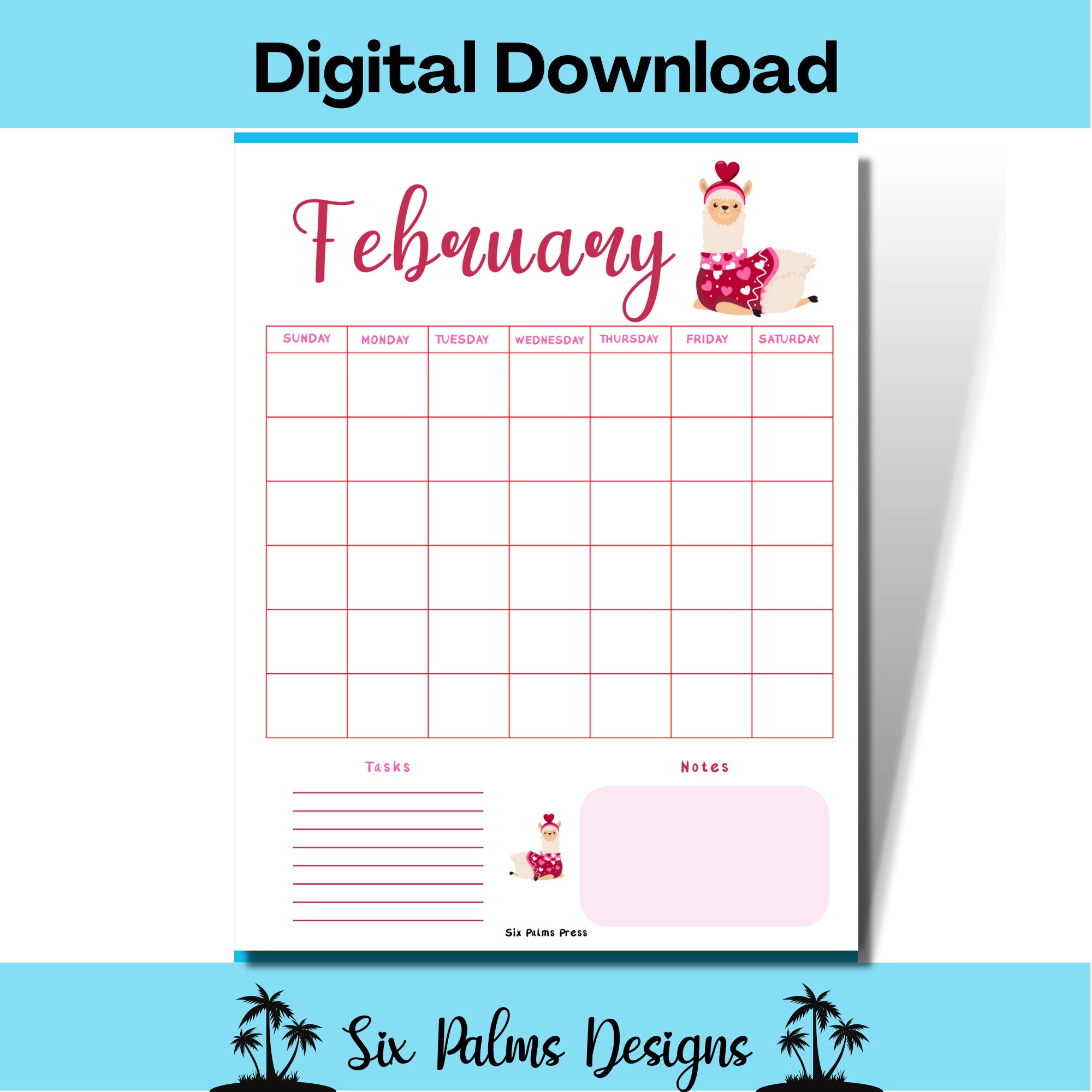 Undated Printable Llama Calendar - Cute & Fun for Kids and Adults ...