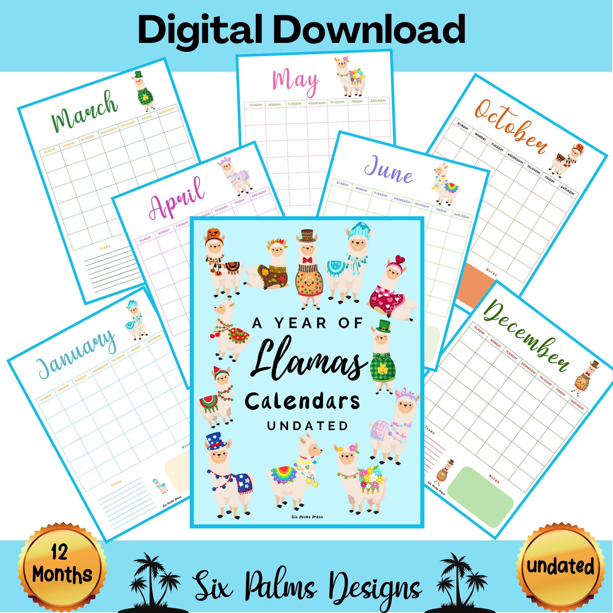 Undated Printable Llama Calendar - Cute & Fun for Kids and Adults ...