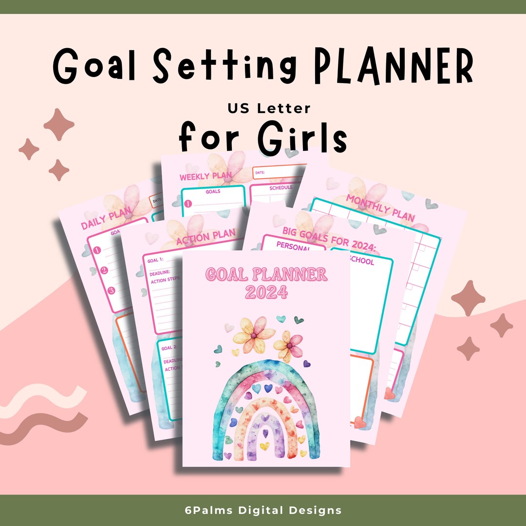 Girl's Pink Goal Setting Planner - Printable | Use in Goodnotes - Etsy