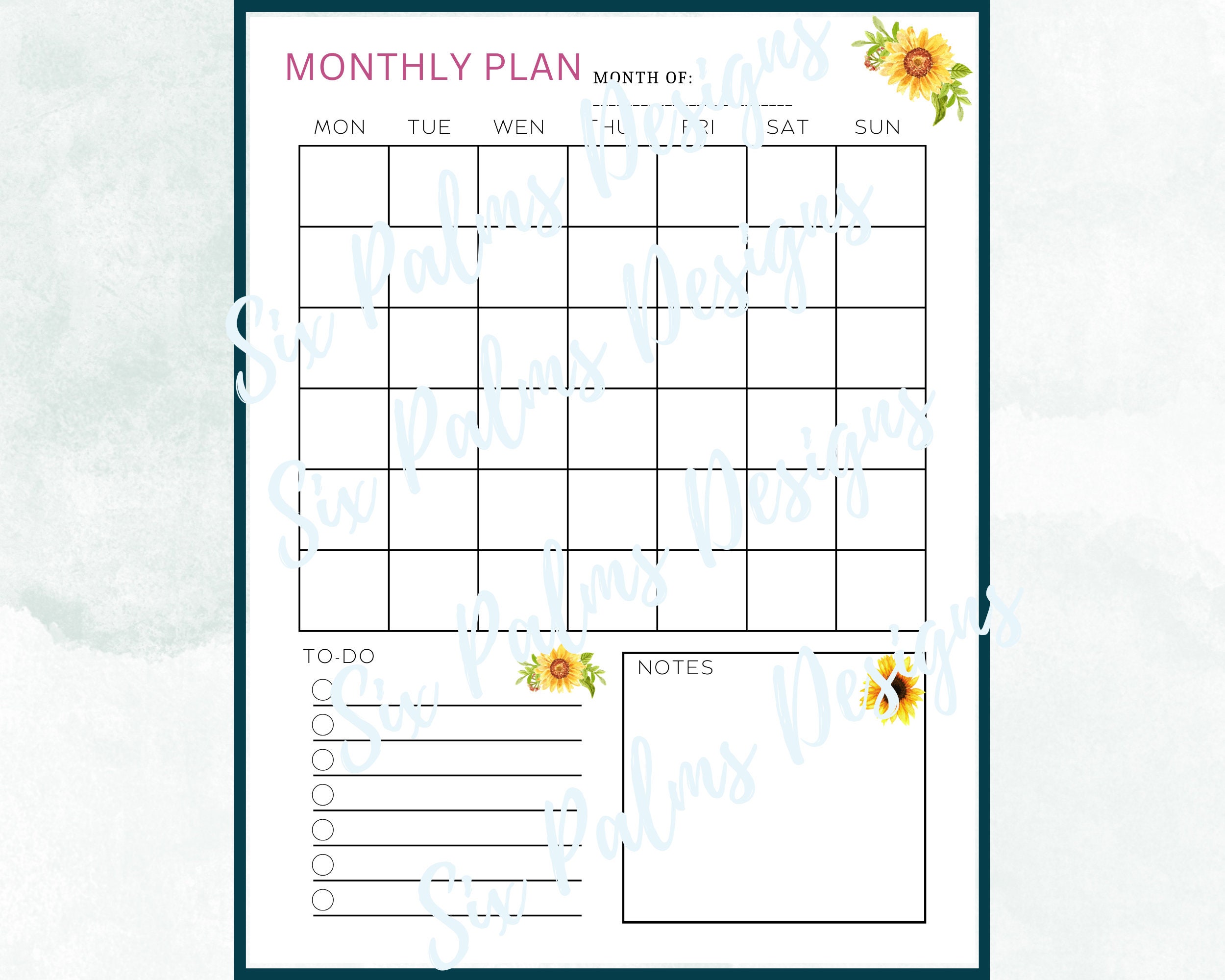 Sunflower Planner Printable: Minimalist Daily, Weekly, Monthly Sheets ...
