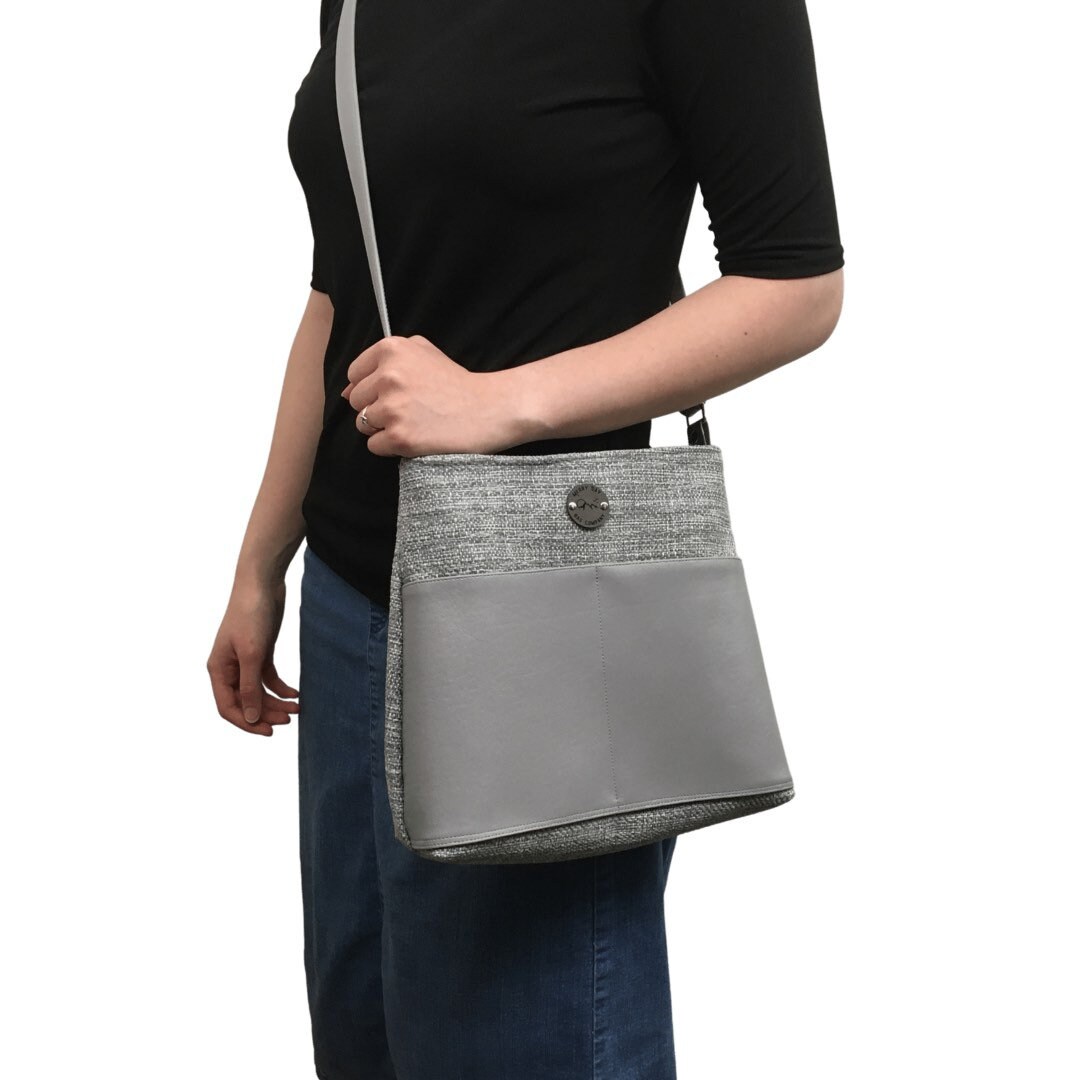 Kaitlin Crossbody, Silver Threads & Gray Waterproof Canvas - Etsy