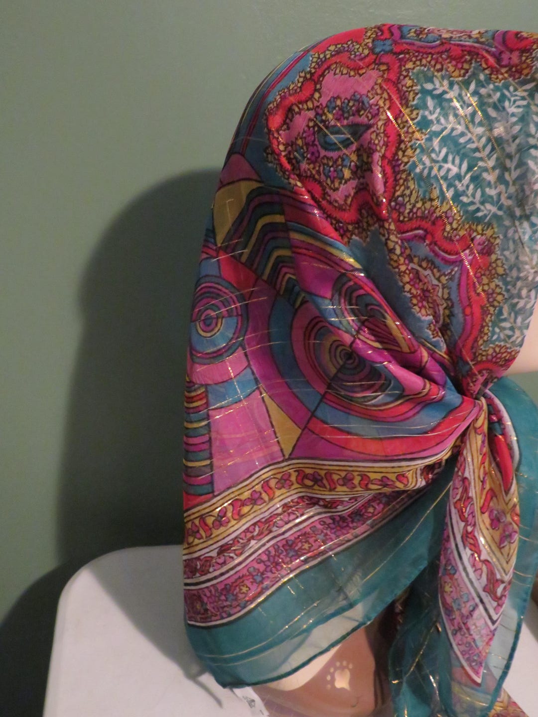 Vintage 80's Colorful Scarf With Metallic Shimmer Thread - Etsy