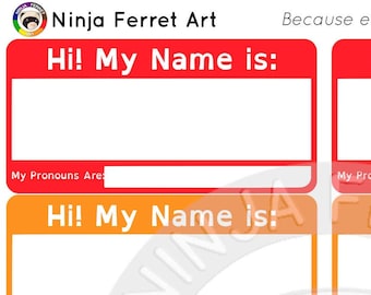 Pronoun Name Tag Stickers Printable Template Download 3 1/3 X 4 - Etsy