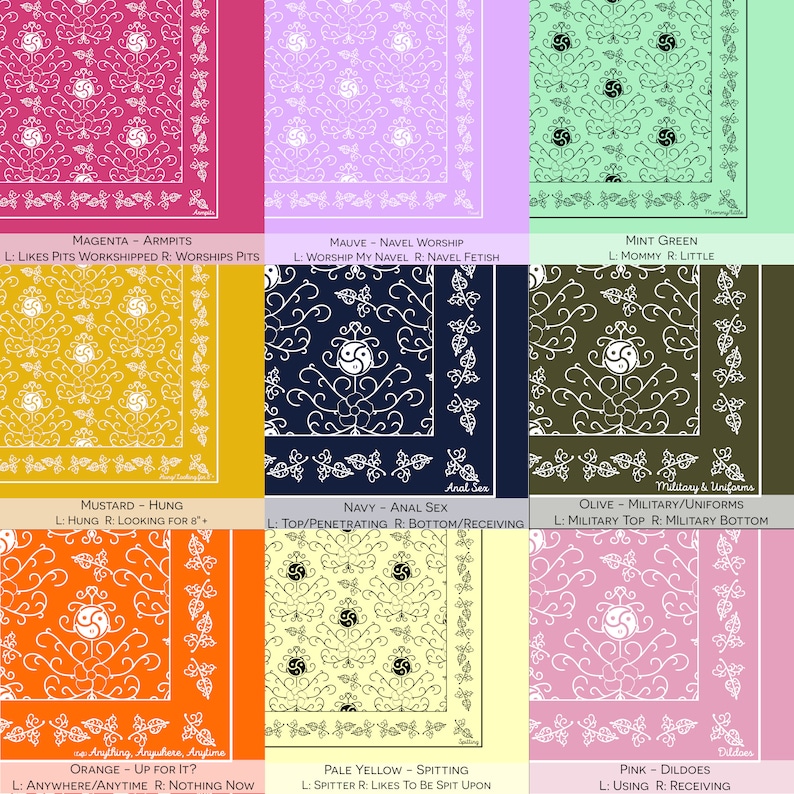 Hanky Code Bandanas Single-sided Print Gay/fetish Flagging - Etsy