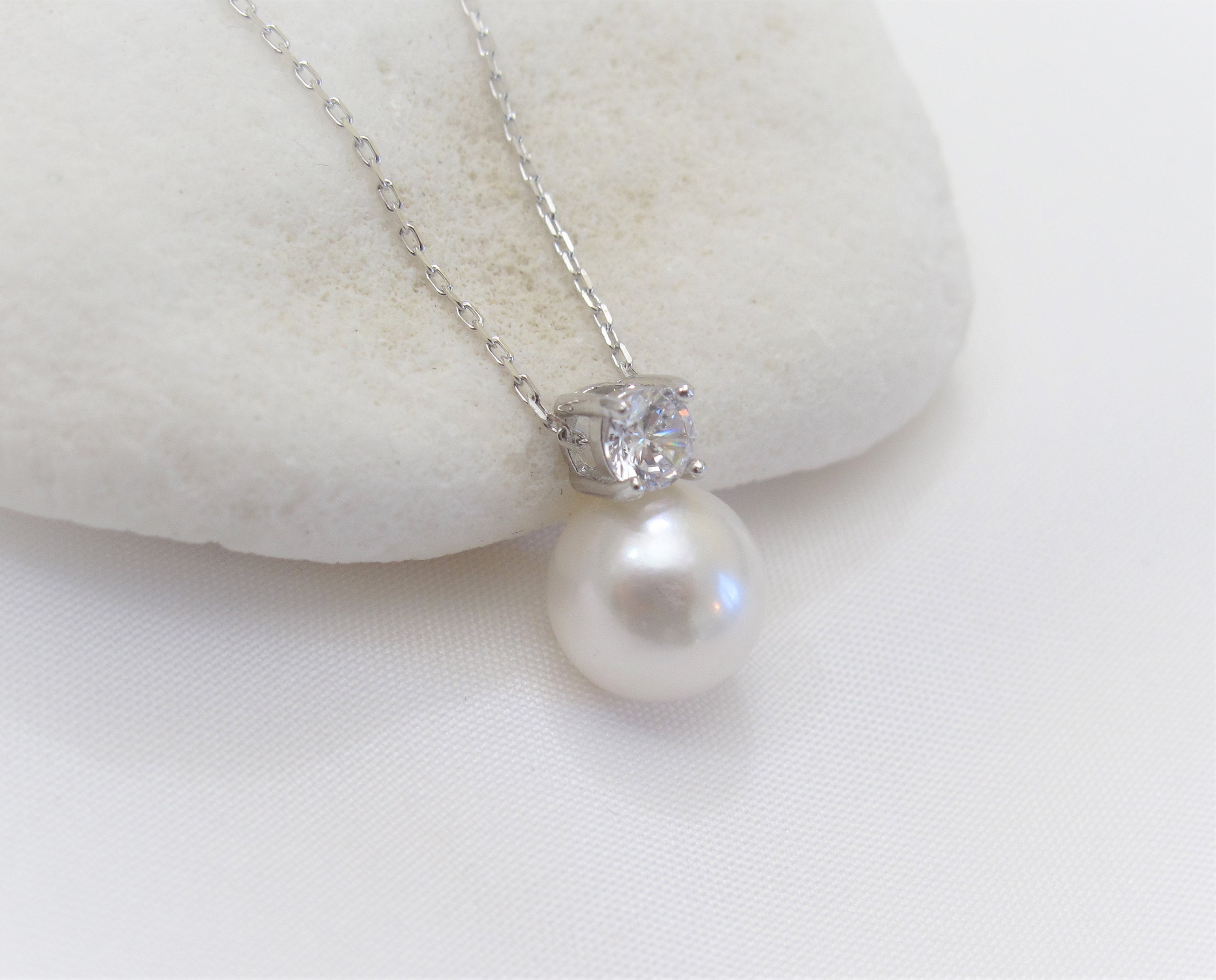 Natural Pearl Necklace w/925 Sterling Silver ChainGenuine | Etsy