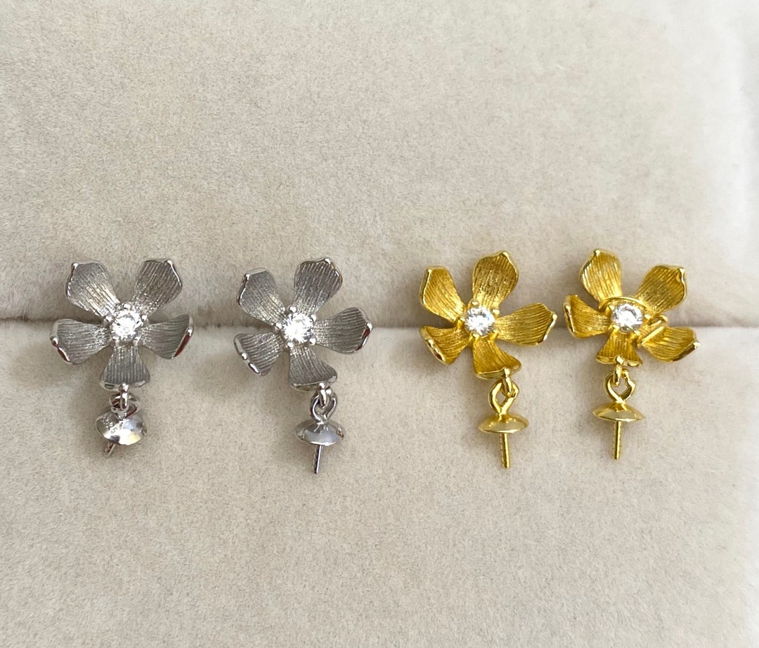 Sterling Silver Flower Earring Stud Mounts for Half Drilled Pearls - Etsy
