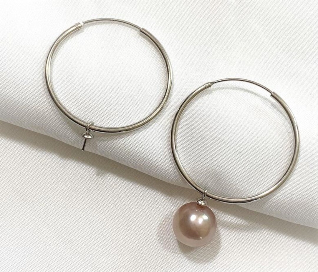 Sterling Silver Hoop Earring Mounts: 3mm Pearl Peg, 30mm Loop (pair ...