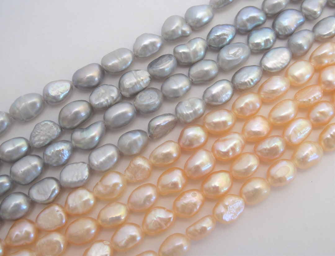 6x8mm Natural Blush Pink/silver Gray Rice Nugget Pearl Beads,genuine ...