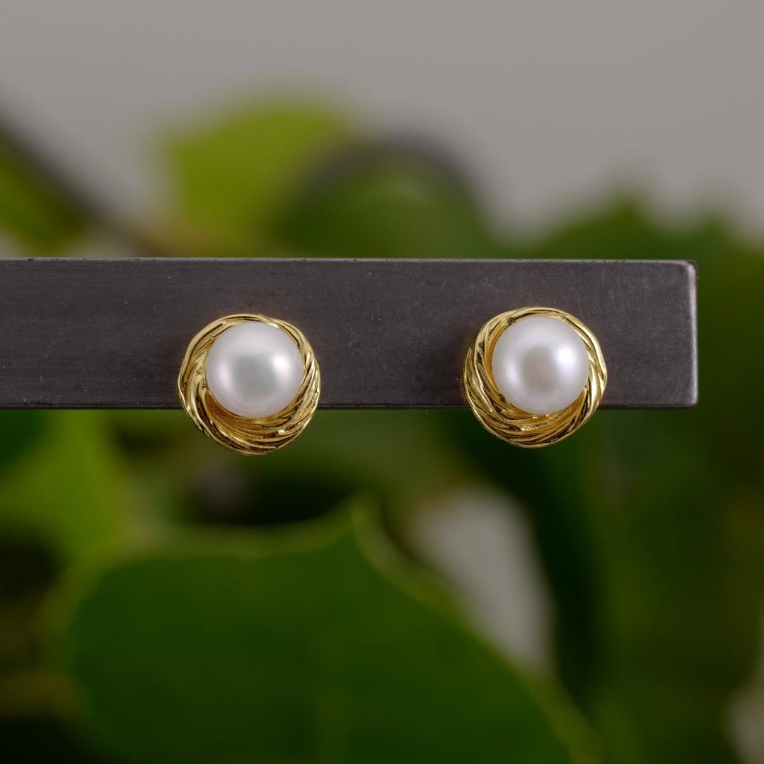 Beautiful Genuine Freshwater Pearl Earring Stud W/925 Sterling Silver ...