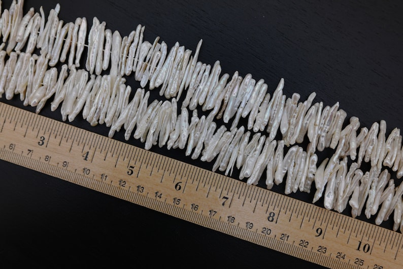 White Biwa Pearl Beads: Natural Freshwater Stick Pearls (3-4 X 24-30mm ...