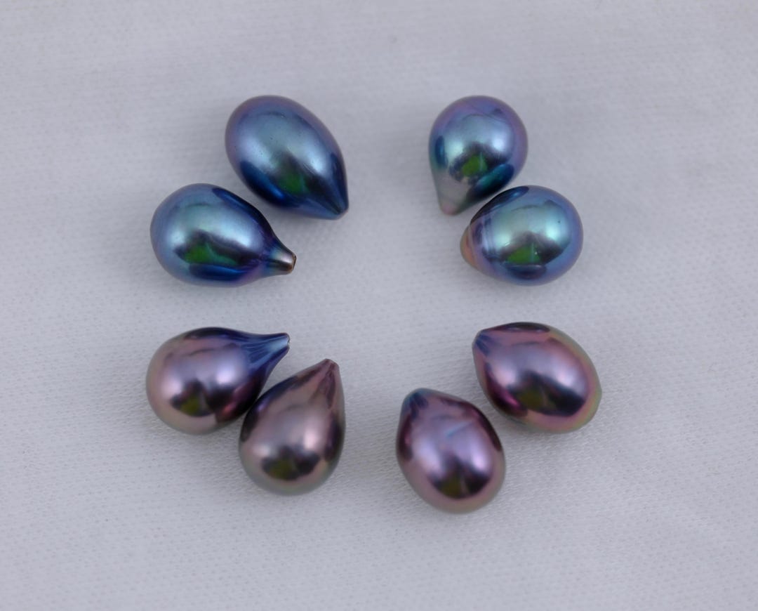 9-9.5mm X 11-12mm Beautiful V Rare Drop Shape Peacock Pearls, Half ...