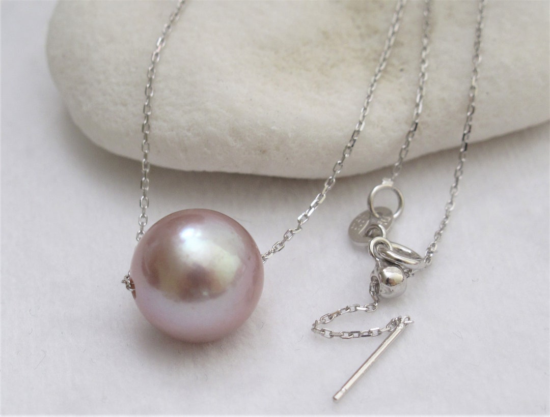 10-11mm Natural Pink Freshwater Edison Pearl Necklace: Adjustable 925 ...