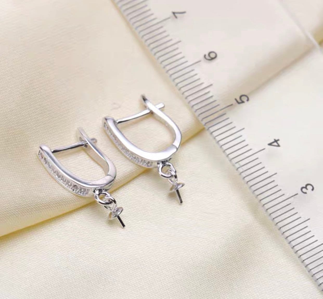 One Pair 925 Sterling Silver Loop Earring Findings w/Cubic | Etsy