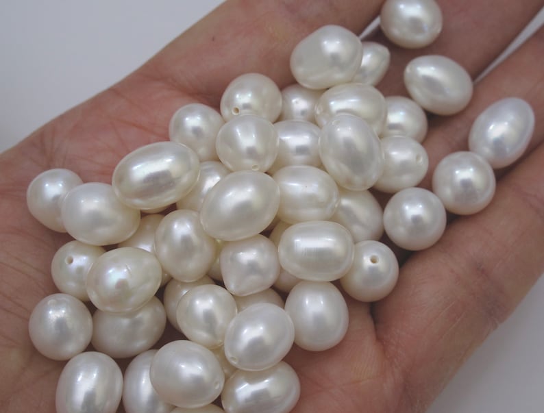 1 PC 8.5-9 X 10-12mm Oval Rice Natural White Freshwater - Etsy