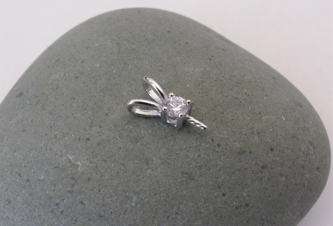 925 Sterling Silver Rabbit Ear Pendant Setting With 4mm Cz,half Drilled ...