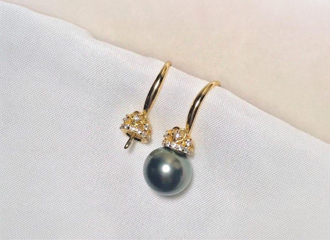 Sterling Silver CZ Crown Pearl Earring Mounts: 925 Dangle Earwire ...