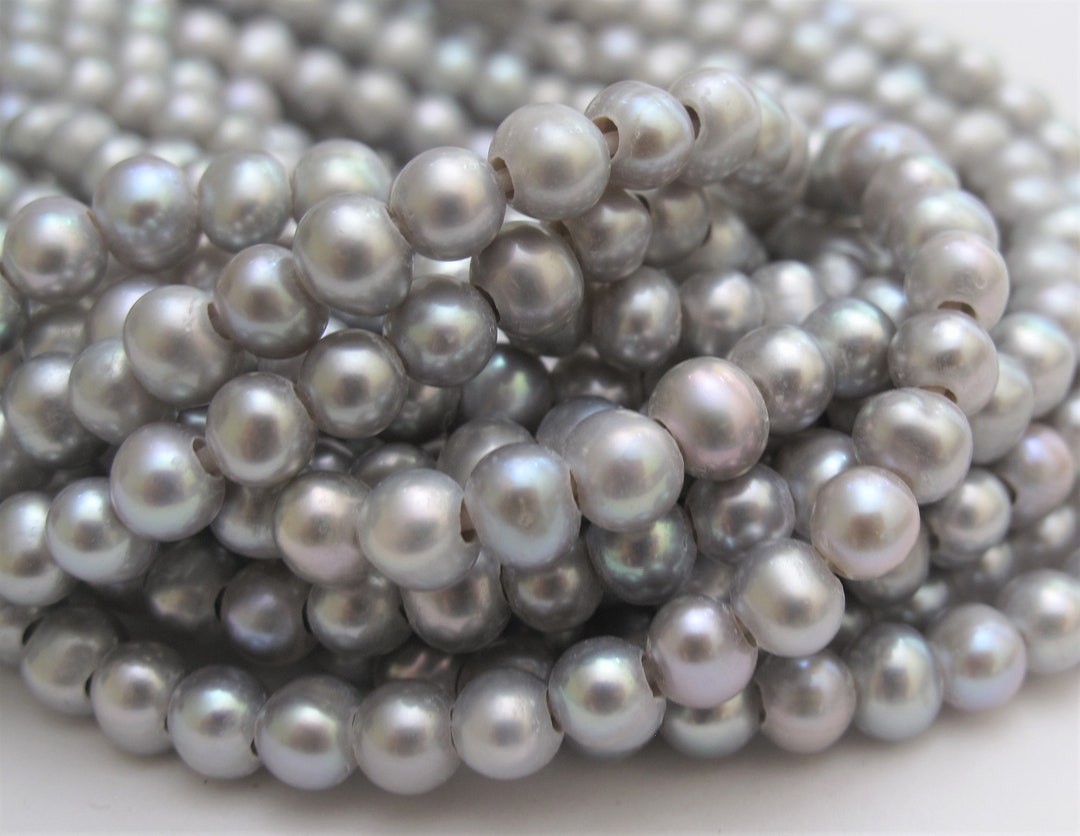 6-6.5mm Large Hole Silver Gray Freshwater Pearl Strand: Cultured Potato ...