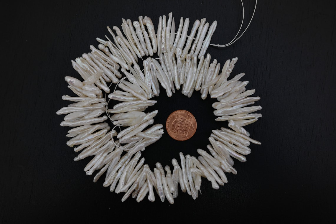 White Biwa Pearl Beads: Natural Freshwater Stick Pearls (3-4 X 24-30mm ...
