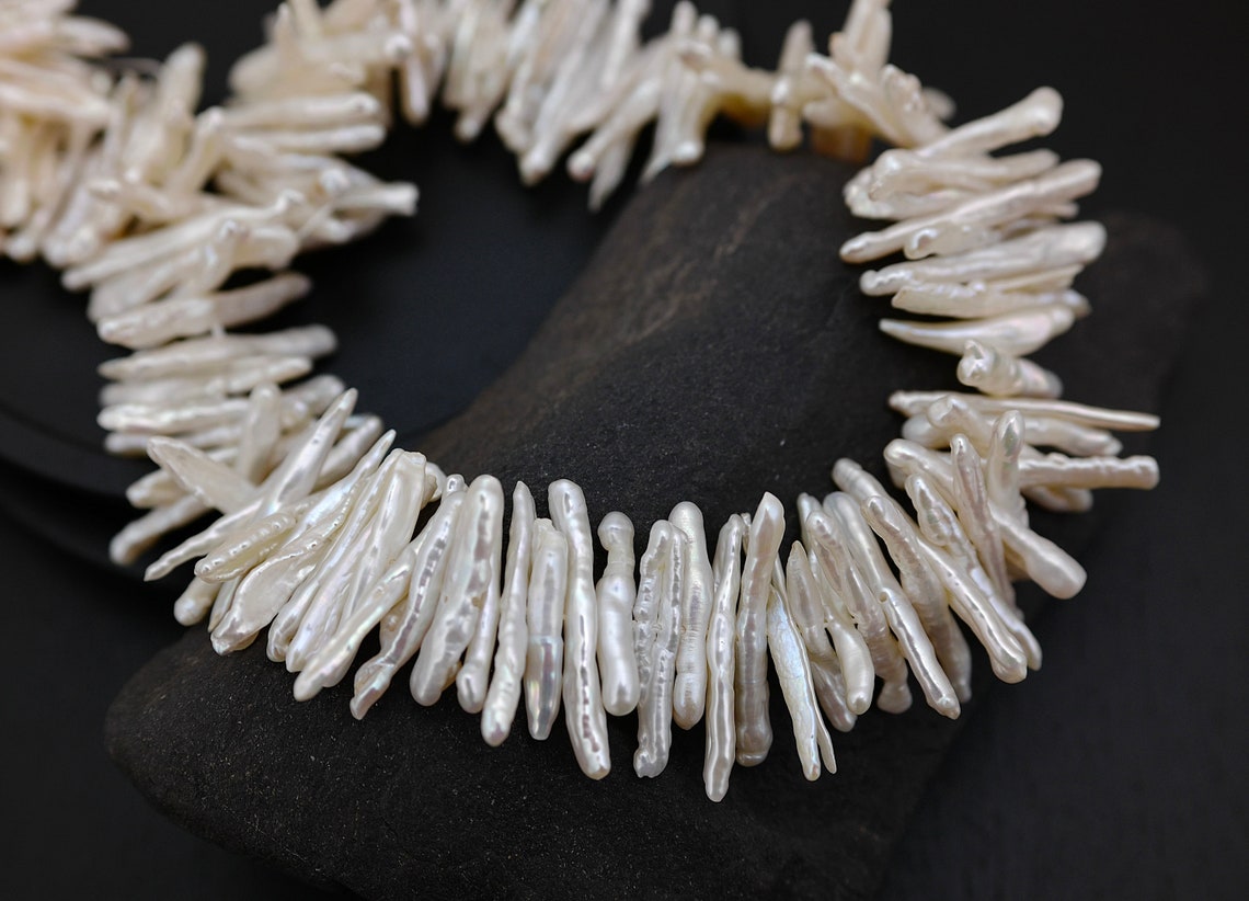 White Biwa Pearl Beads: Natural Freshwater Stick Pearls (3-4 X 24-30mm ...