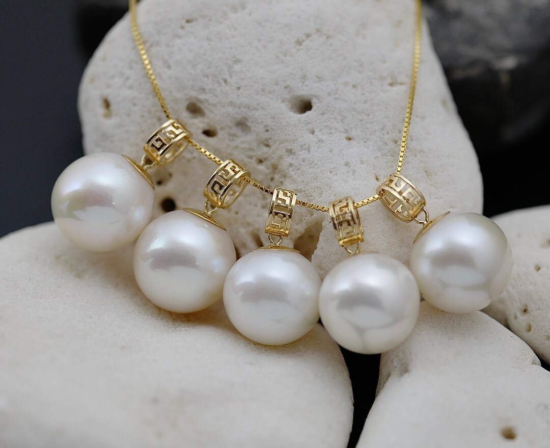 12-12.5mm Beautiful Natural White Edison Pearl W/18k Yellow Gold ...
