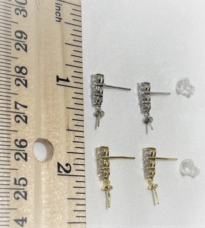 One Pair 925 Sterling Silver Post Earring Findings W/bar Cubic - Etsy