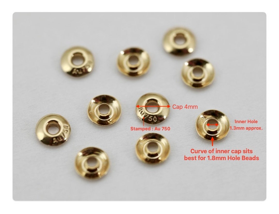 2 PCS Solid 18k Gold Thick 4mm Bead Grommet Cap for 1.8mm Hole Pearls ...